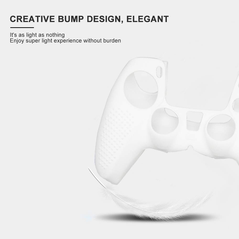 PS5 DualSense Controller Skin, Studded Anti-Slip PS5 DualSense Controller Cover Silicone Grip for PS5 Controller(Black&White Controller Skin x 2 + FPS PRO Thumb Grips x 8)