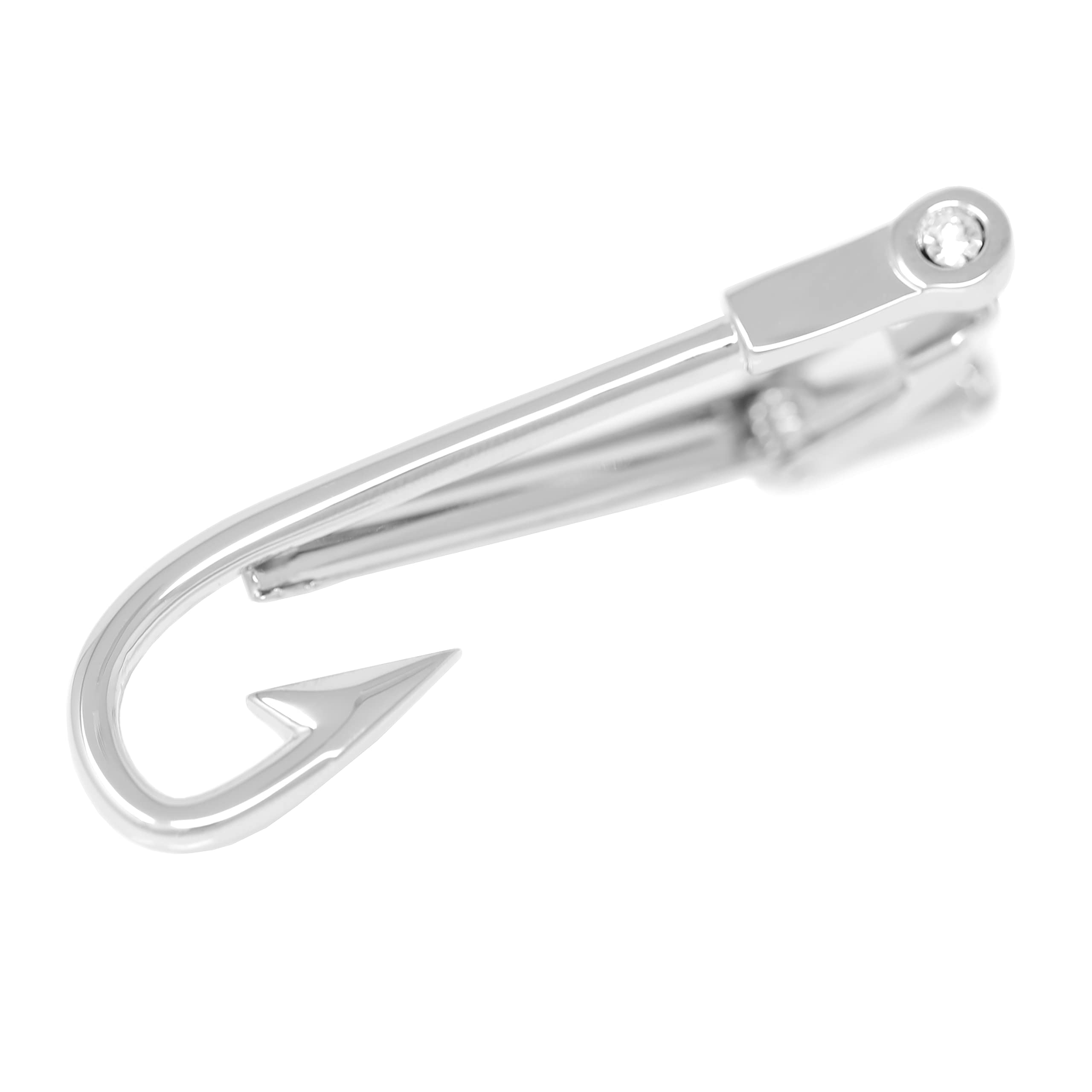 MENDEPOT Fishing Hook Tie Clip Rhodium Plated Nolvety Fishhook Tie Clip With Box