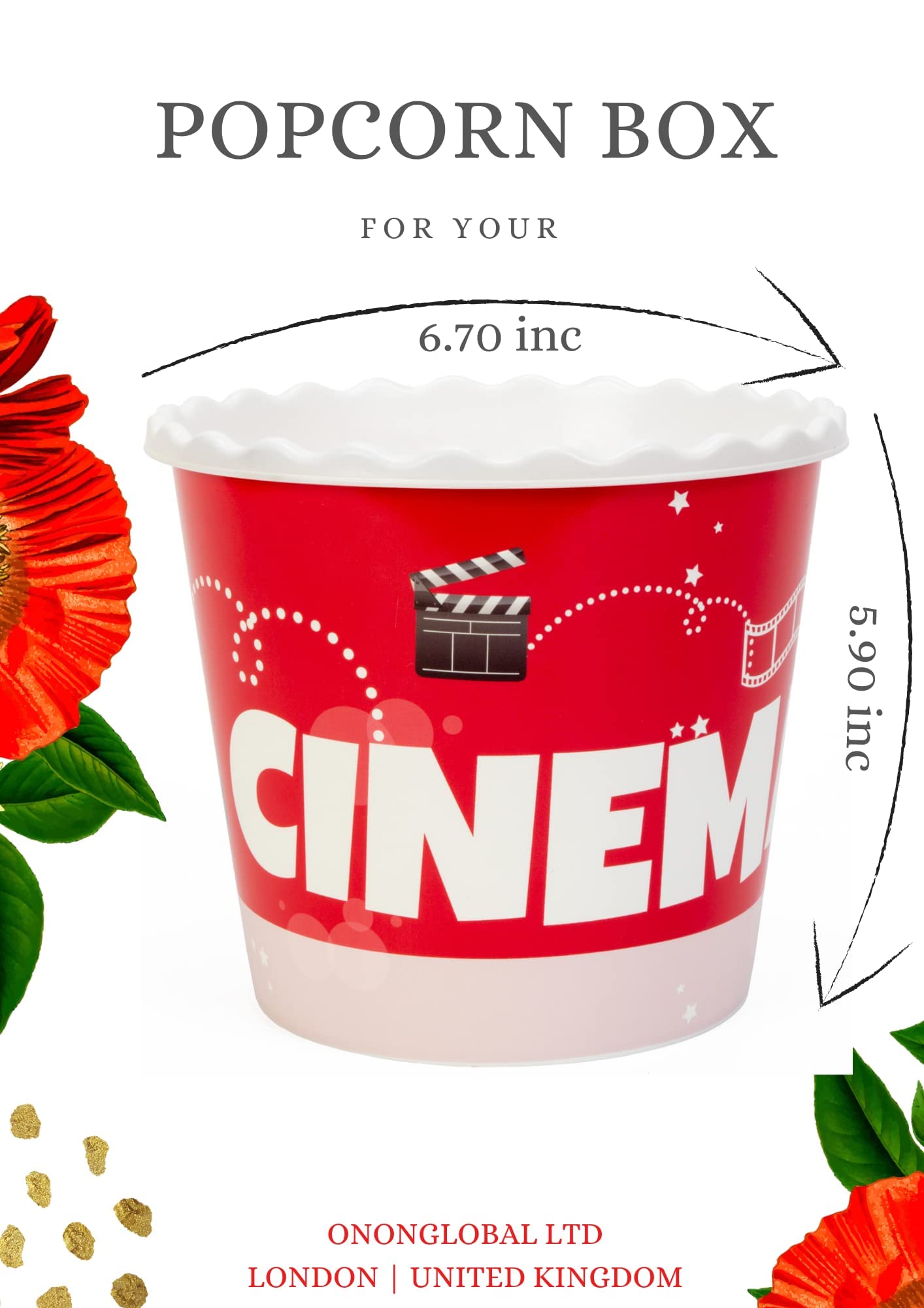 Retro Style Reusable Plastic Popcorn Containers/Popcorn Bowls Set for Movie Theater Night - Washable in The Dishwasher - (BPA Free-4 Pack) (Mix A)