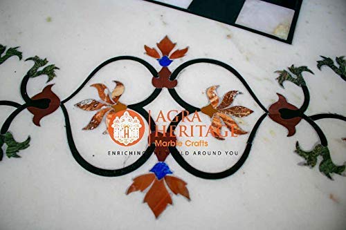 Whtie Marble Chess Dining 51" Table Top Floral Marquetry Arts Playroom Decor Gift For Chess Player