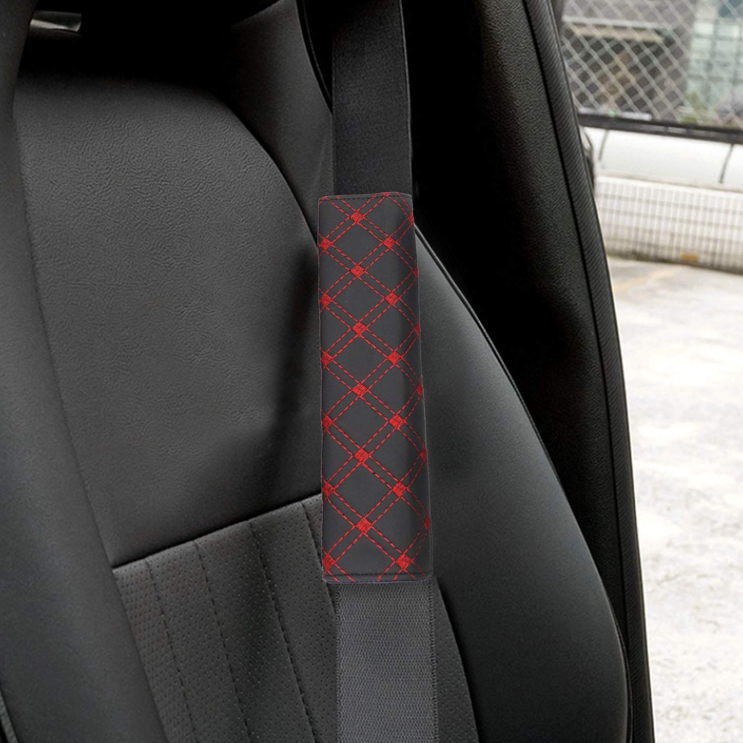 Monrand 2Pcs Universal Car Seat Belt Pad,Soft Car Safety Seat Belt Strap Shoulder Pad for Adults Kids (Red)