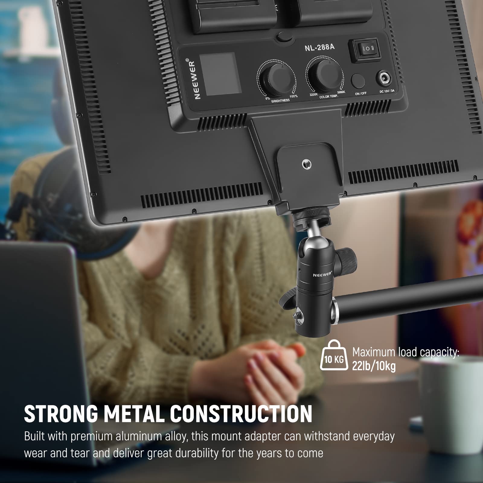 NEEWER Light Stand Mount Adapter with Cold Shoe and 1/4” Screw Mini Ball Head, Reversible Mounting Plate for Camera Monitor Ring Light, Fits Flat Head Light Stand/Boom arm/C Stand, Max. Load 22lb/10kg