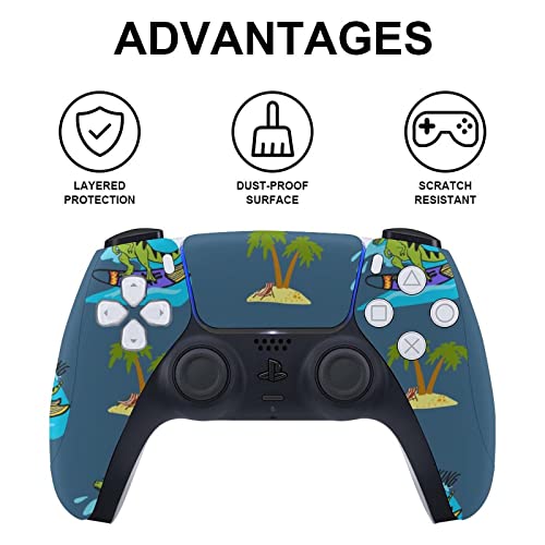 T Rex on Surfboard Full Protective Skin Cover Design Wrap Decal Sticker Compatible with PS5 Disk Version Console and Controller