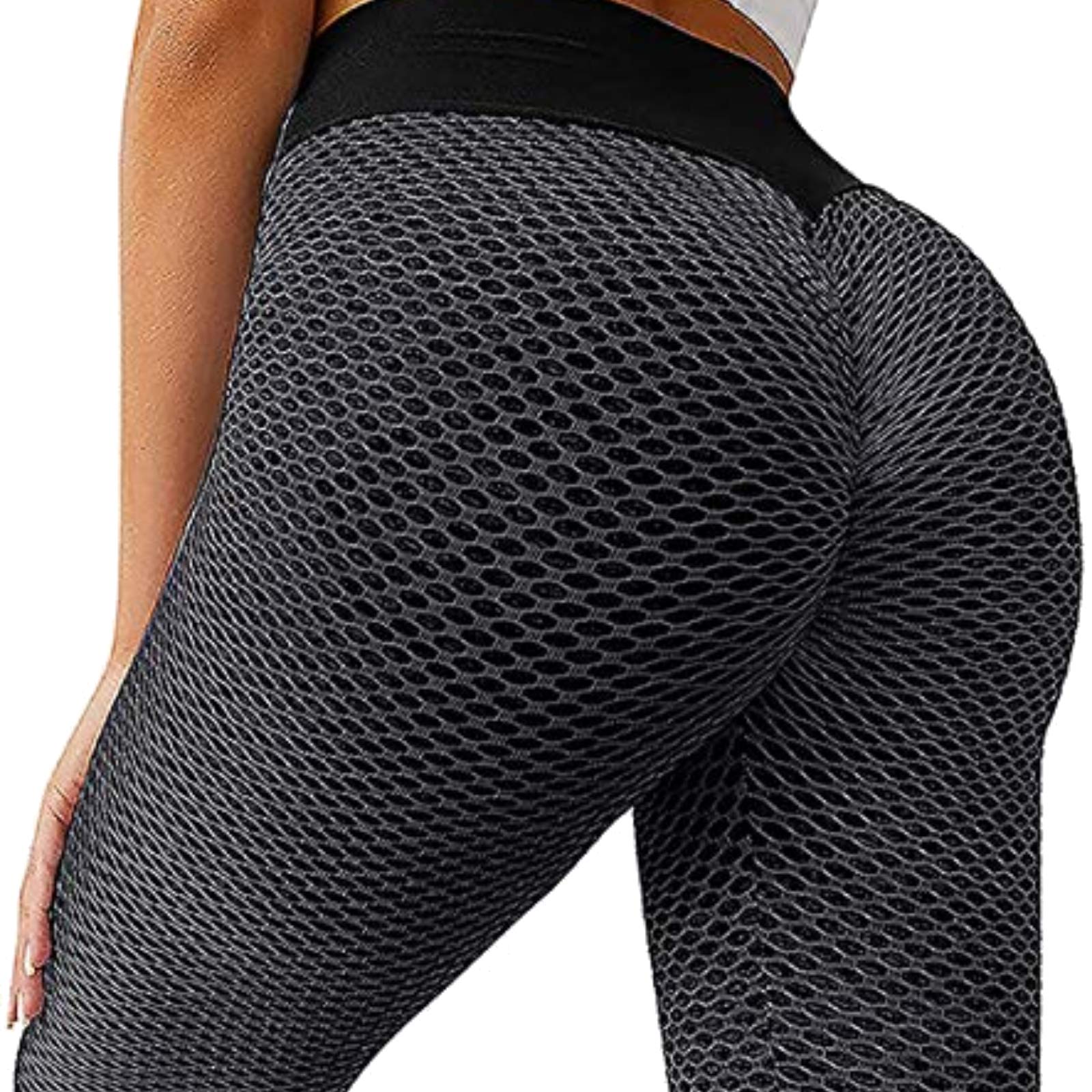 MOSHENGQI Women's Ruched Butt Lifting High Waist Yoga Pants Tummy Control Stretchy Workout Leggings Textured Booty Tights(X-Large,#1 Dark Grey)