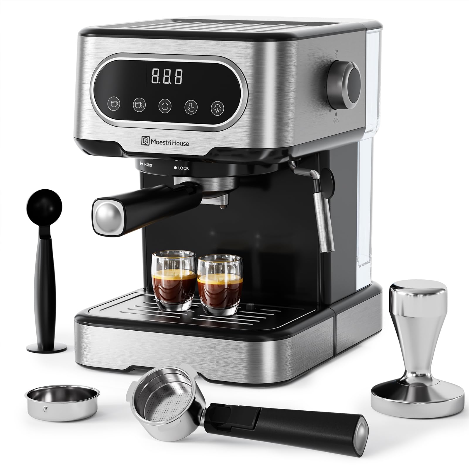 Maestri House Espresso Machine, Espresso Coffee Maker with Milk Frother Steam Wand, Barista Espresso Coffee Machine with Digital Touch Panel for Cappuccino Latte