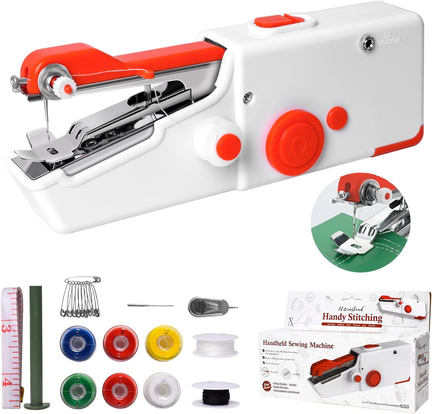 LorSou Handheld Sewing Machine, Mini Portable Electric Sewing Machine for Beginners Adult, Easy to Use and Fast Stitch Suitable for Clothes,Fabrics, Cutains,DIY Home Travel