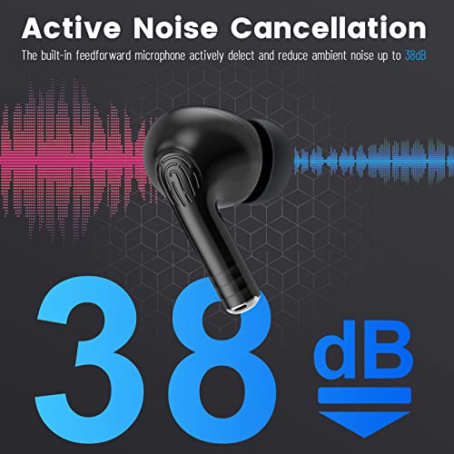 Wireless Earbuds Active Noise Cancelling, Bluetooth 5.1 Ear Buds Deep Bass 24H Playtime with 4 ENC Microphone for Call Clear, IPX7 Waterproof Earphones in-Ear Stereo Headphones for Sports Gaming Black