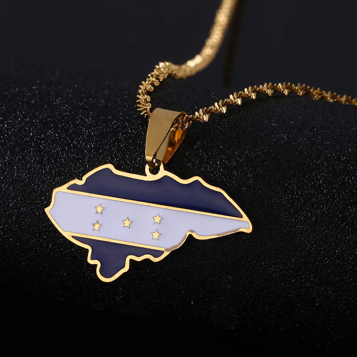 MenglisiMenglisiStainless Steel Enamel Honduras Map Pendant Trendy Necklaces Maps Chain Jewelry (Gold)