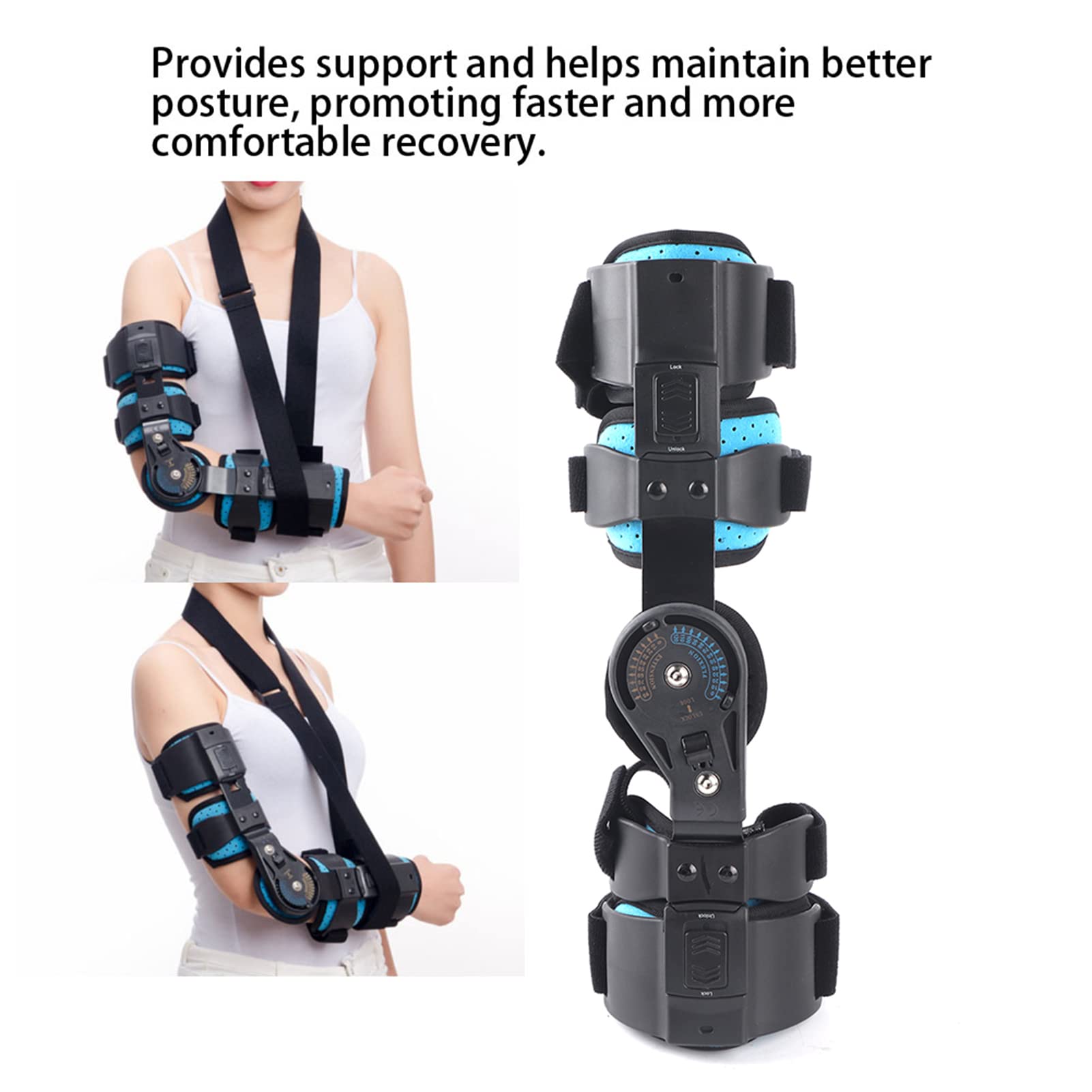 ROM Elbow Brace, Elbow Brace Stabilizer Splint Arm Injury Recovery Support After Surgery, Adjustable Post Op Arm Support Arm Extension Protector orthosis Tools - Right