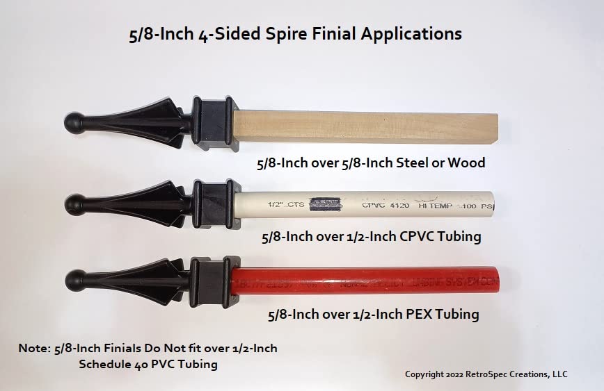 Retrospec Creations 100 Each for 5/8β BlackPlastic Finial Tops for Iron Picket Fence 4-Sided Spire β #1-58
