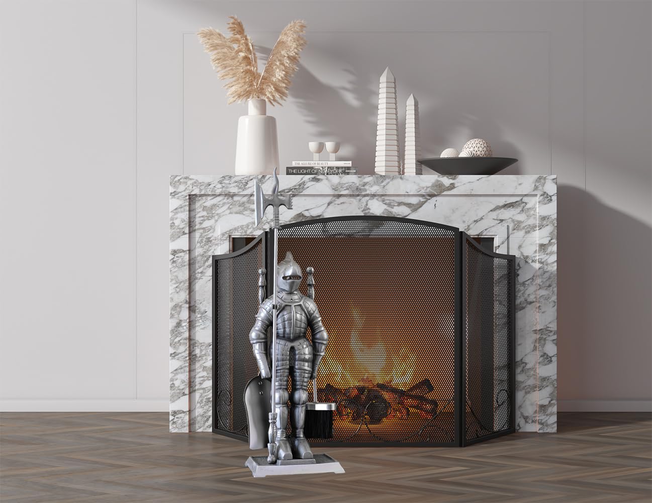 Lizh Metalwork Dark Knight Fireplace Tool Set,Black Cast Iron