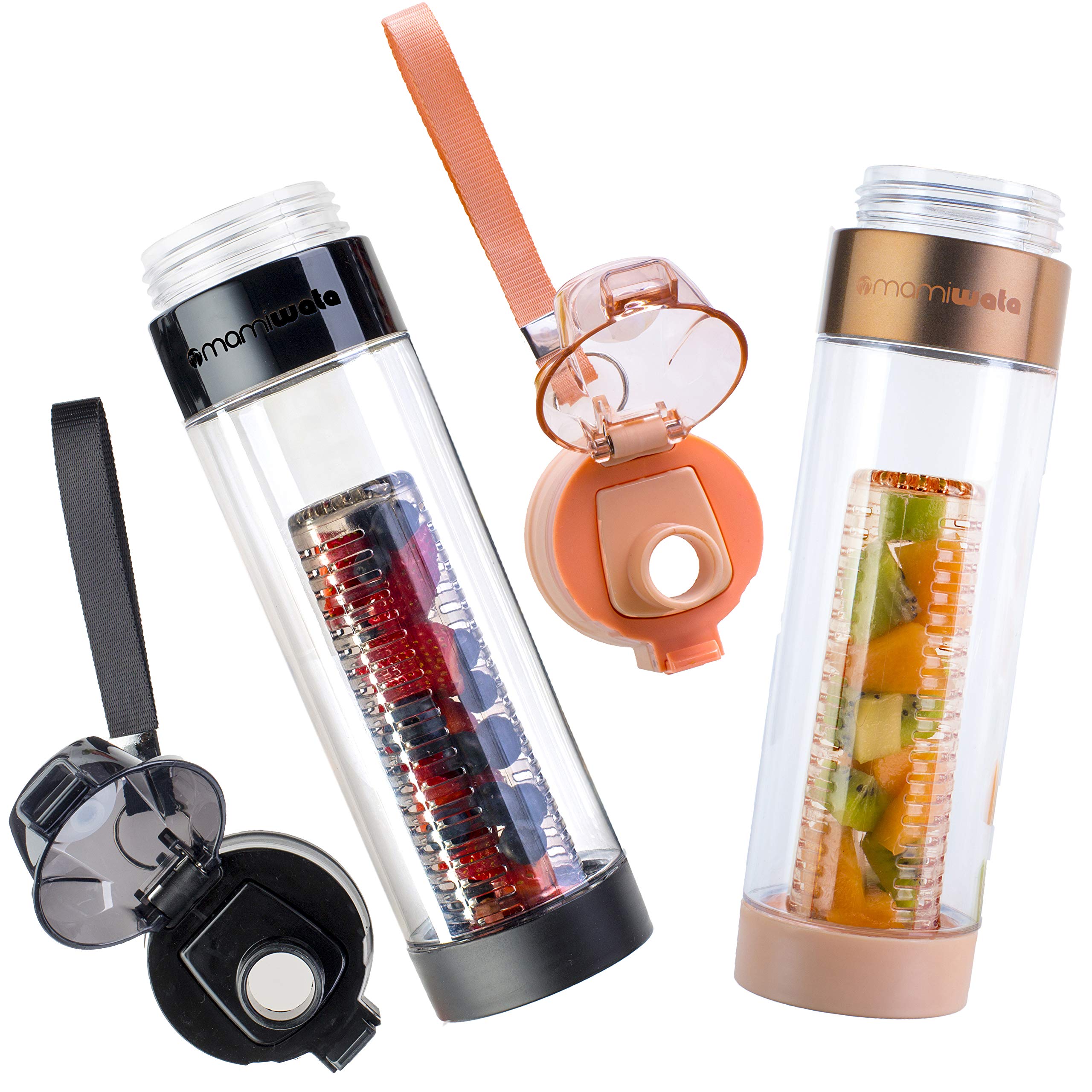MAMI WATA Fruit Infuser Water Bottle β 24 oz β Tritan Plastic - Unique Stylish Design β Fruit Infused Water recipes eBook & Insulating sleeve β Beautiful Gift Box