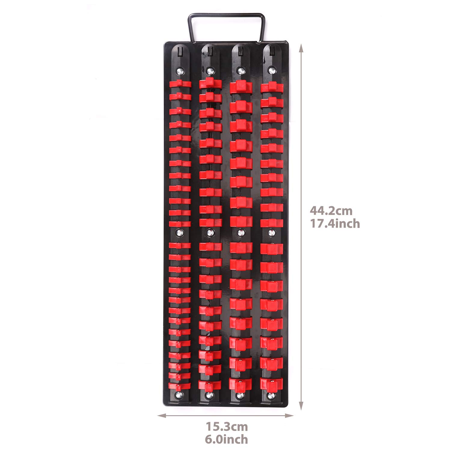 Mayouko 80-Piece Portable Socket Organizer Tray, 1/4-Inch, 3/8-Inch, 1/2-Inch,Heavy Duty Socket Rail, Black Rails with Red Clips,Drive Socket Clip Rail Holder