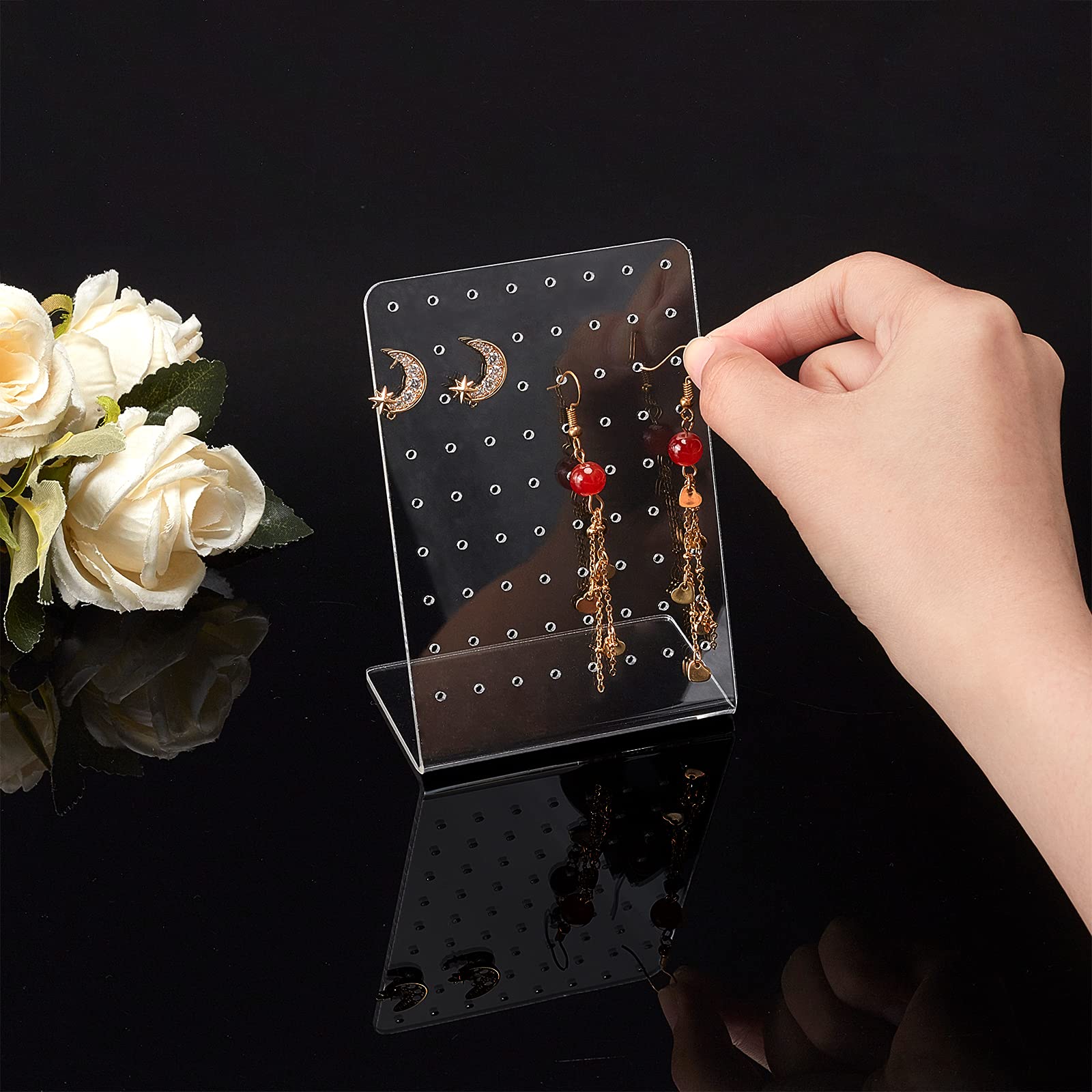 PH PandaHall 4 Pack 72 Holes Acrylic Earring Holder Organizer Ear Studs Jewelry Storage Display Rack Showcase Earrings Display Stand Earring Storage for Selling Retail Marketing Personal 3x2x4.5inch