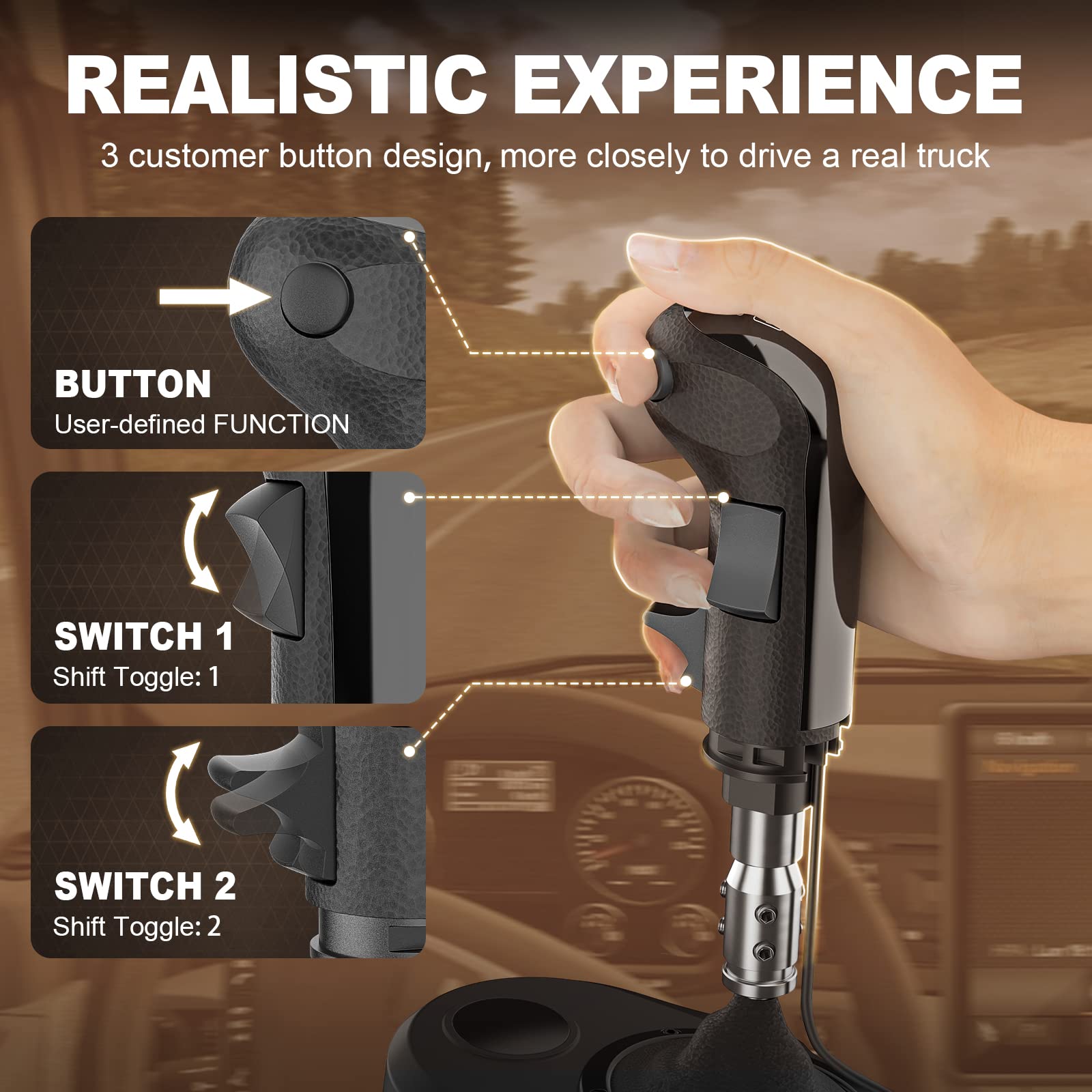 TOCiTAA USB Truck Simulator Shifter, Gearshift Knob for ATS & ETS2 - Compatible with Logitech G29 G27 G25 G920, Thrustmaster TH8A and Fanatec SQ - PC Racing Shifter
