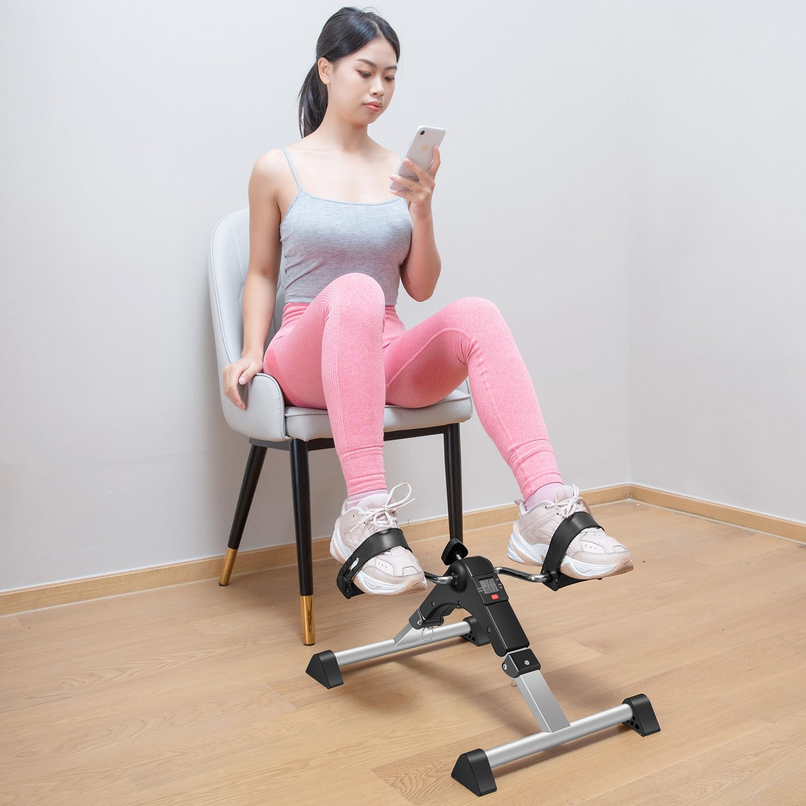TABEKE Under Desk Bike Pedal Exerciser, Upper & Lower Peddler Exerciser for Arm & Leg Workout, Fitness Folding Exerciser Peddler with LCD Display, Home Exercise Bike for Elderly