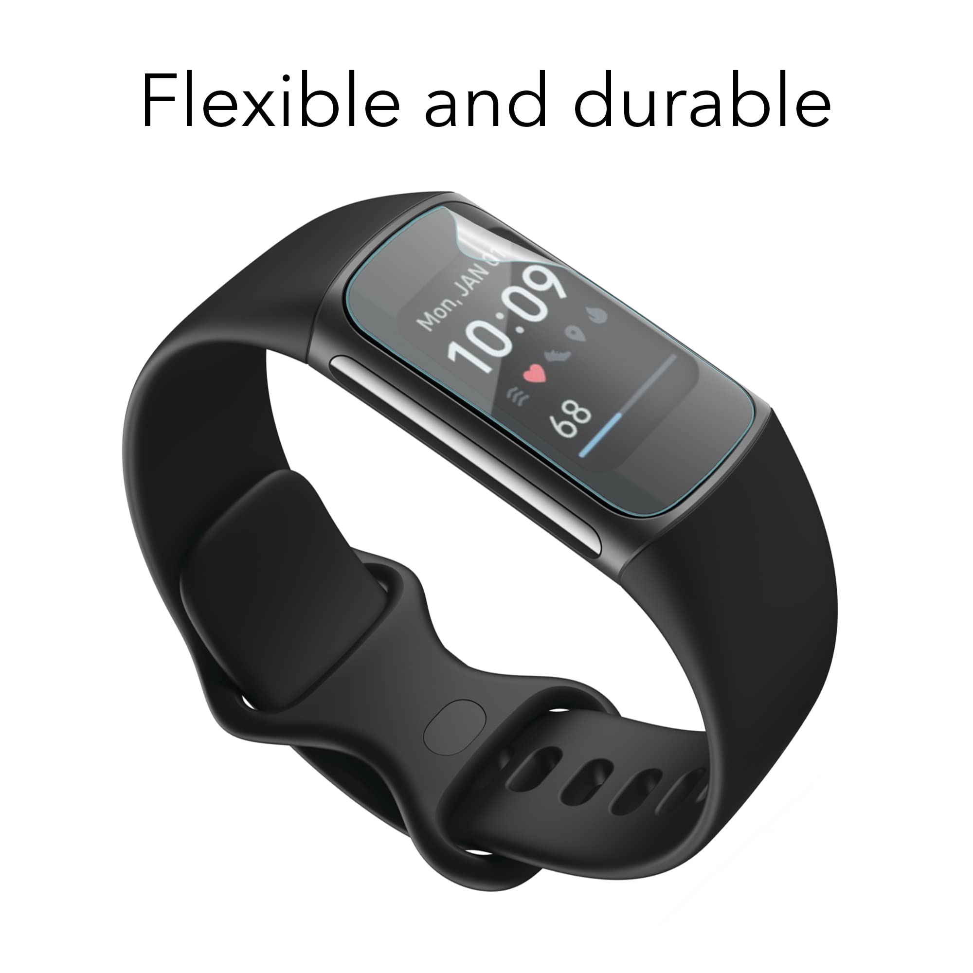 Wasserstein Screen Protector Compatible with Fitbit Charge 5 - Made for Fitbit - Full Screen Protection for Your Fitbit Device (3 Pack, Transparent)