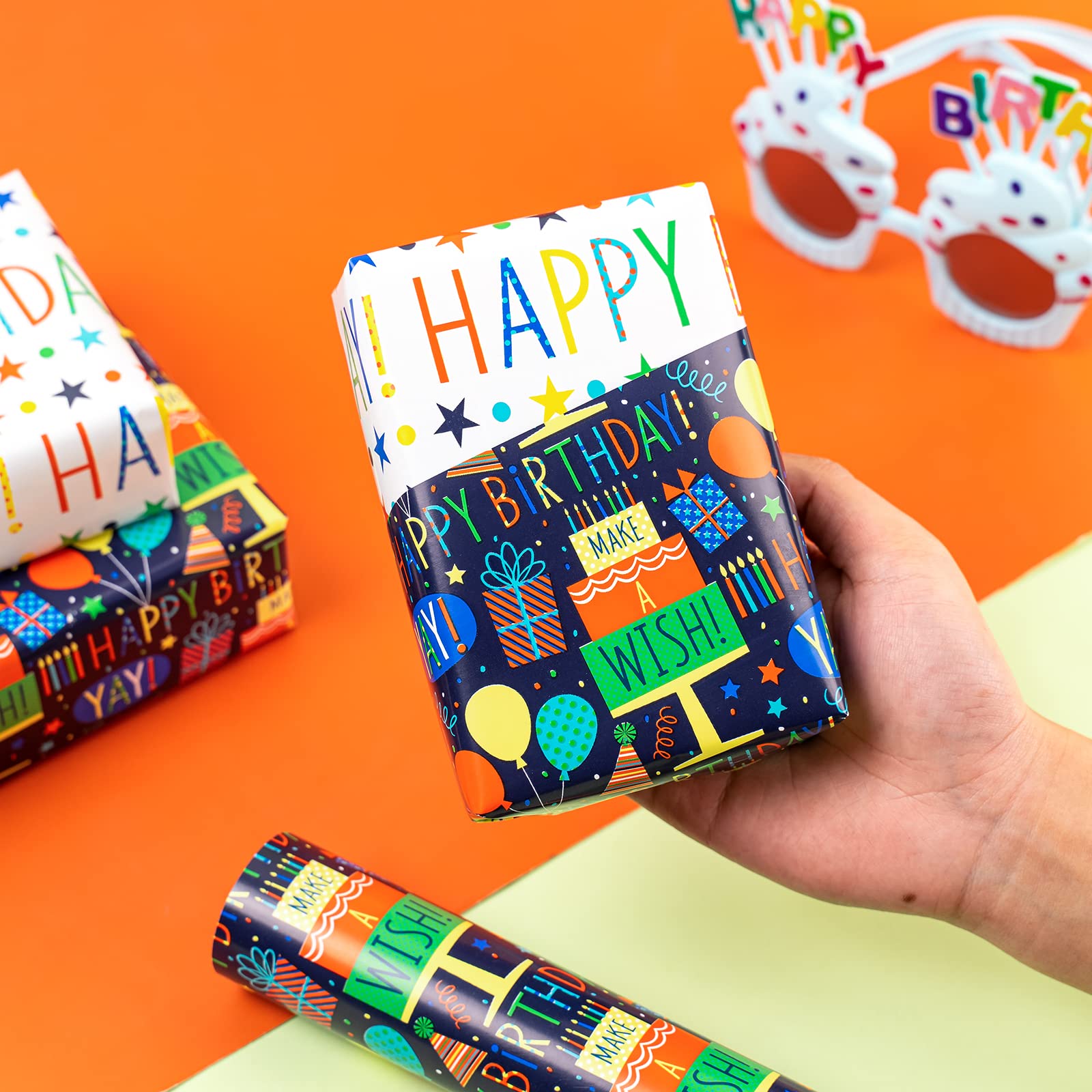 MAYPLUSS Christmas Reversible Wrapping Paper Jumbo Roll - 30 Inches x 100 Feet - Red Green Reindeer and Snowflakes
