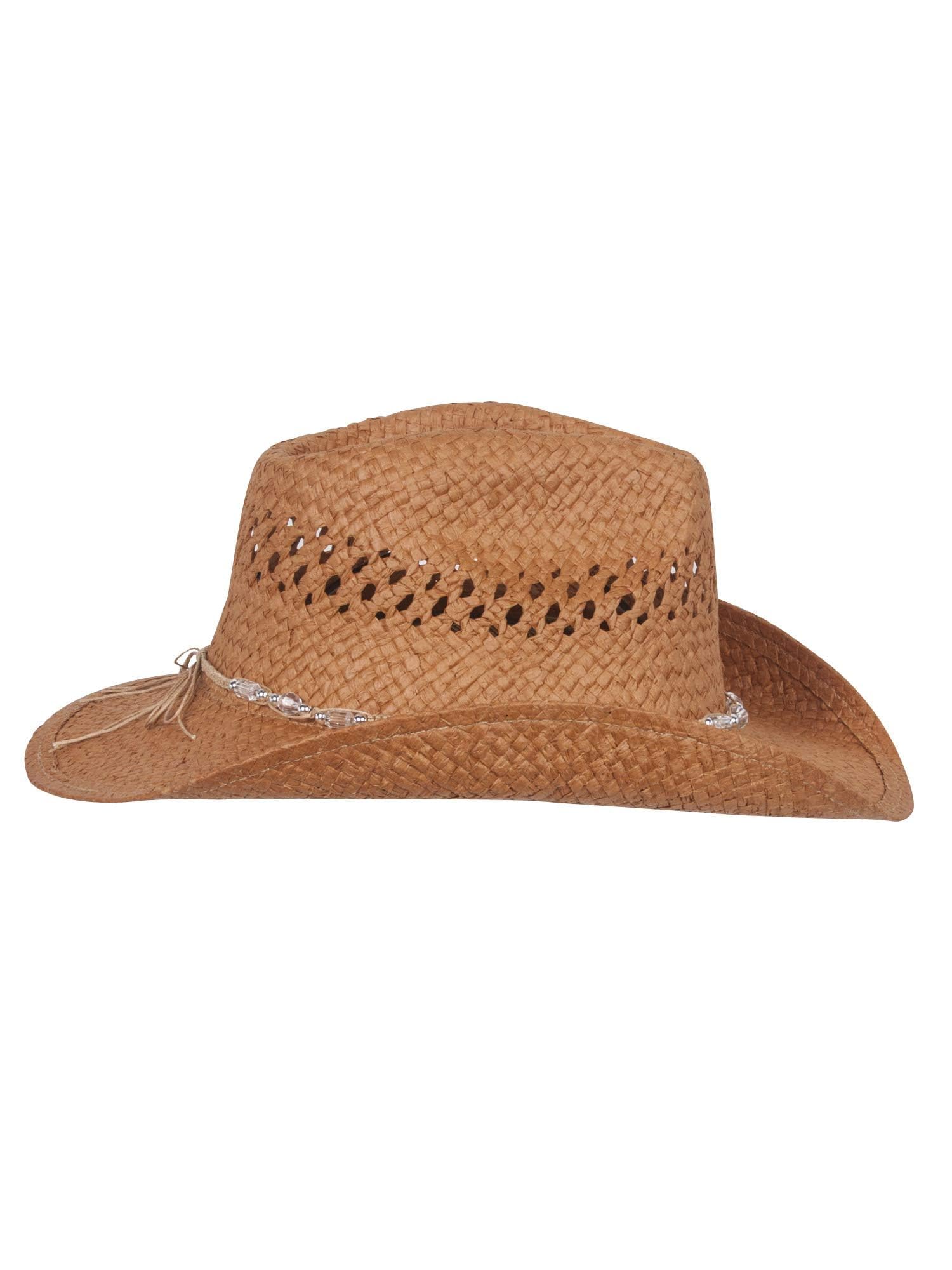 MG Womens Straw Outback Toyo Cowboy Hat, Brown