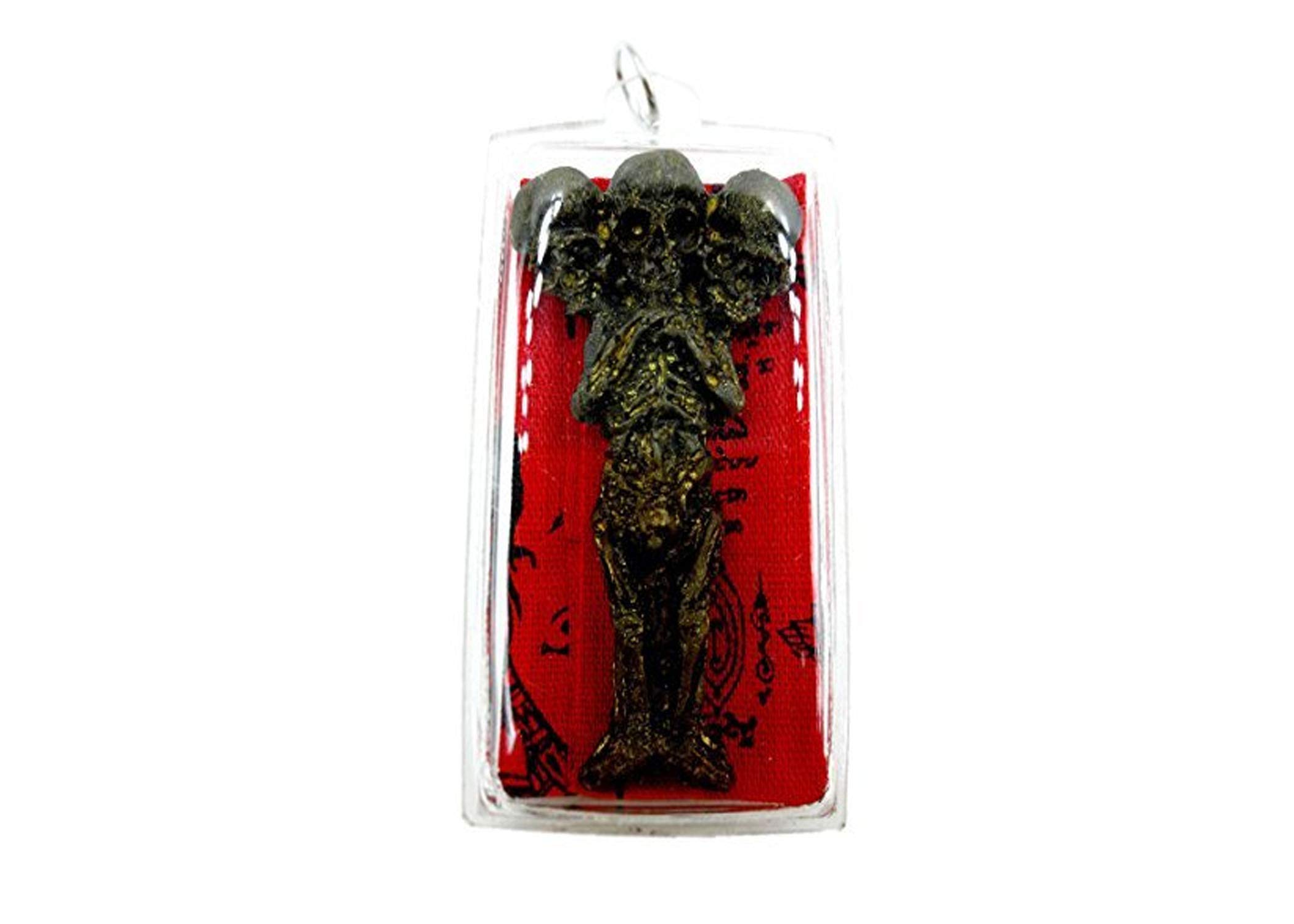 Magic kumanthong 3 headed necromancy ritual remains black magic pendant with amulet necklace & holy cloth