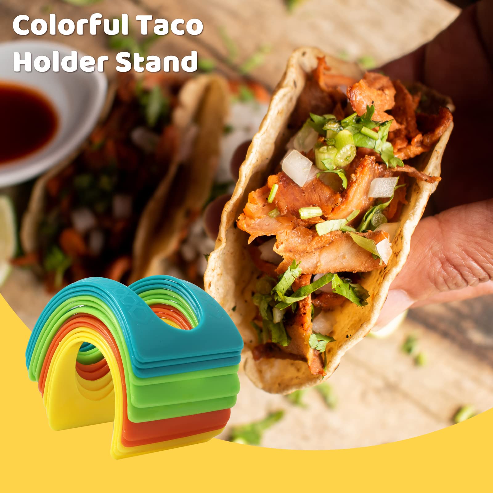 Qfeley 36 Pack Taco Holder Stands Plastic Colorful Taco Tray Plate Racks Hard Plastic Taco Shell Rack Party Serving Tray Set for Tortillas Burritos(Green/Red/Yellow/Blue) Dishwasher & Microwave Safe