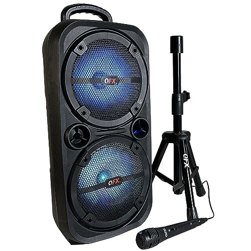 QFX PBX-8008SM TWS Bluetooth 8β Woofers Rechargeable Portable Speakers with AC Adapter and Microphone,Black
