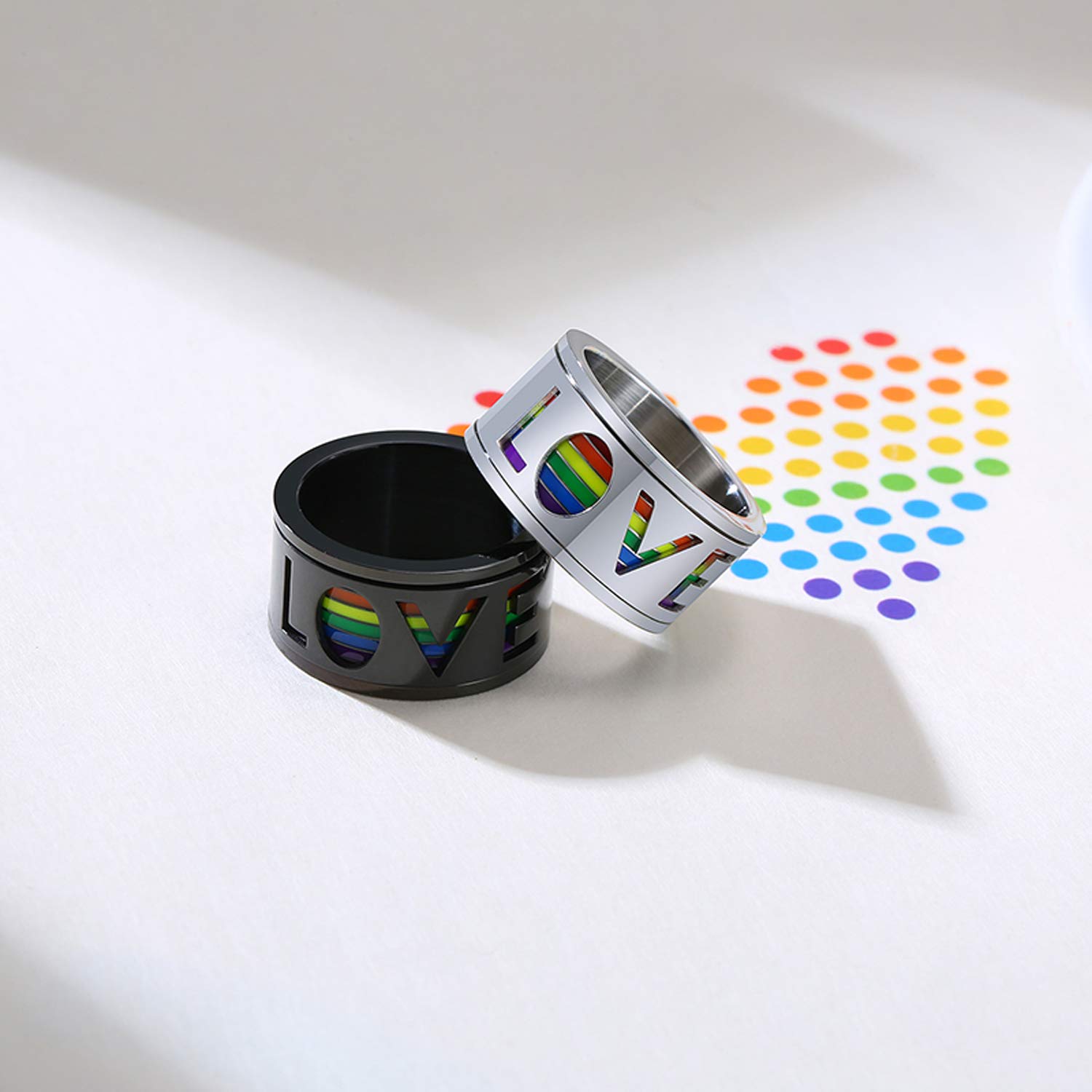Nanafast Stainless Steel Love Enamel Rainbow LGBT Pride Rings Gay & Lesbian Spinner Ring Wedding Bands Size 8