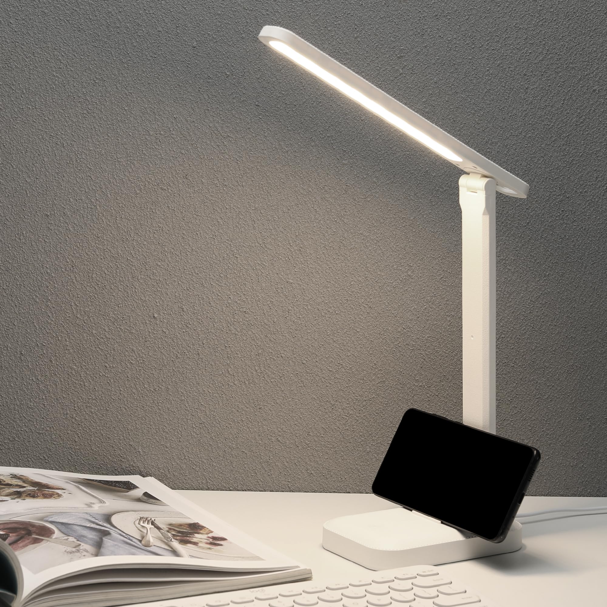 OXZNO LED Desk Lamp,Infinitely Dimmable Desk Light,Touch Control,3 Color Modes,Foldable Eye Caring Desk Lamps for Home Office,USB Powered,White