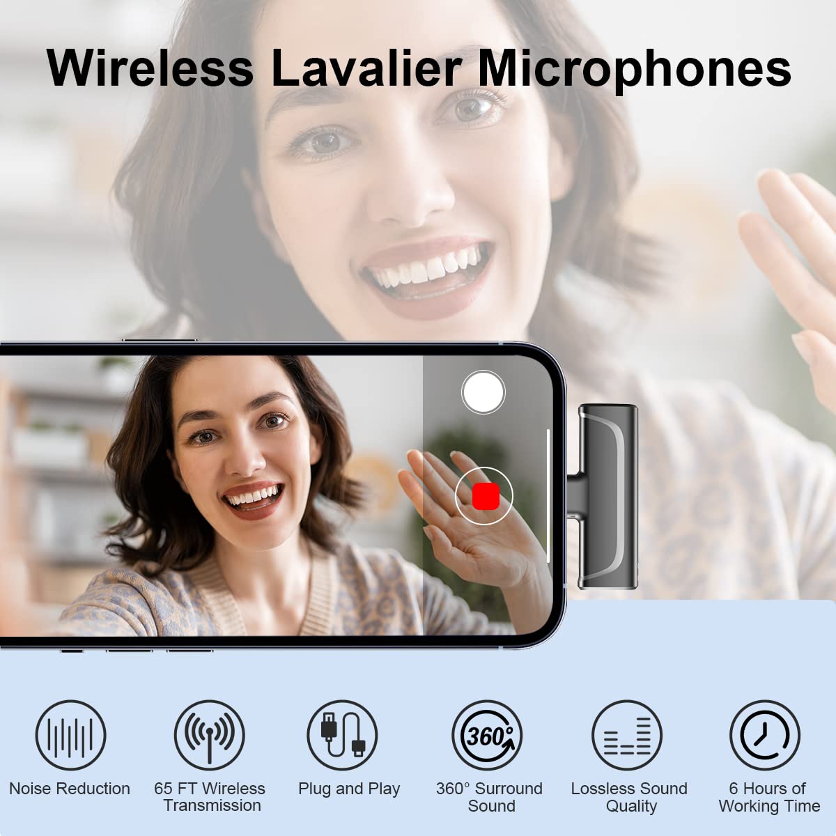 Wireless Lavalier Microphone,Plug and Play Compact and Portable Wireless Lav Mic, Dual Noise Reduction Lapel Clip on Mic for Video Recording & Live Stream(NO Need APP)