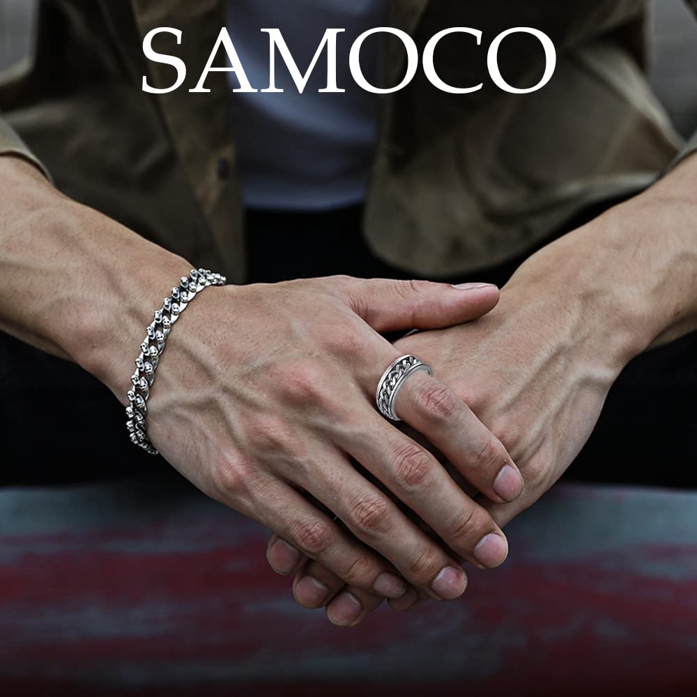 SAMOCO 16 Pcs Stainless Steel Fidget Band Rings for Men Women Cool Dragon Chain Stress Anxiety Relief Wedding Promise Band Ring Set Size 11