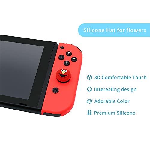 PERFECTSIGHT Cute Switch Thumb Grip Caps for Nintendo Switch OLED/Switch Lite, Kawaii Joystick Button Stick Cover Cartoon 3D Analog Ergonomic Cap for NS Controller Joycons (Red+Blue Smiling Face)