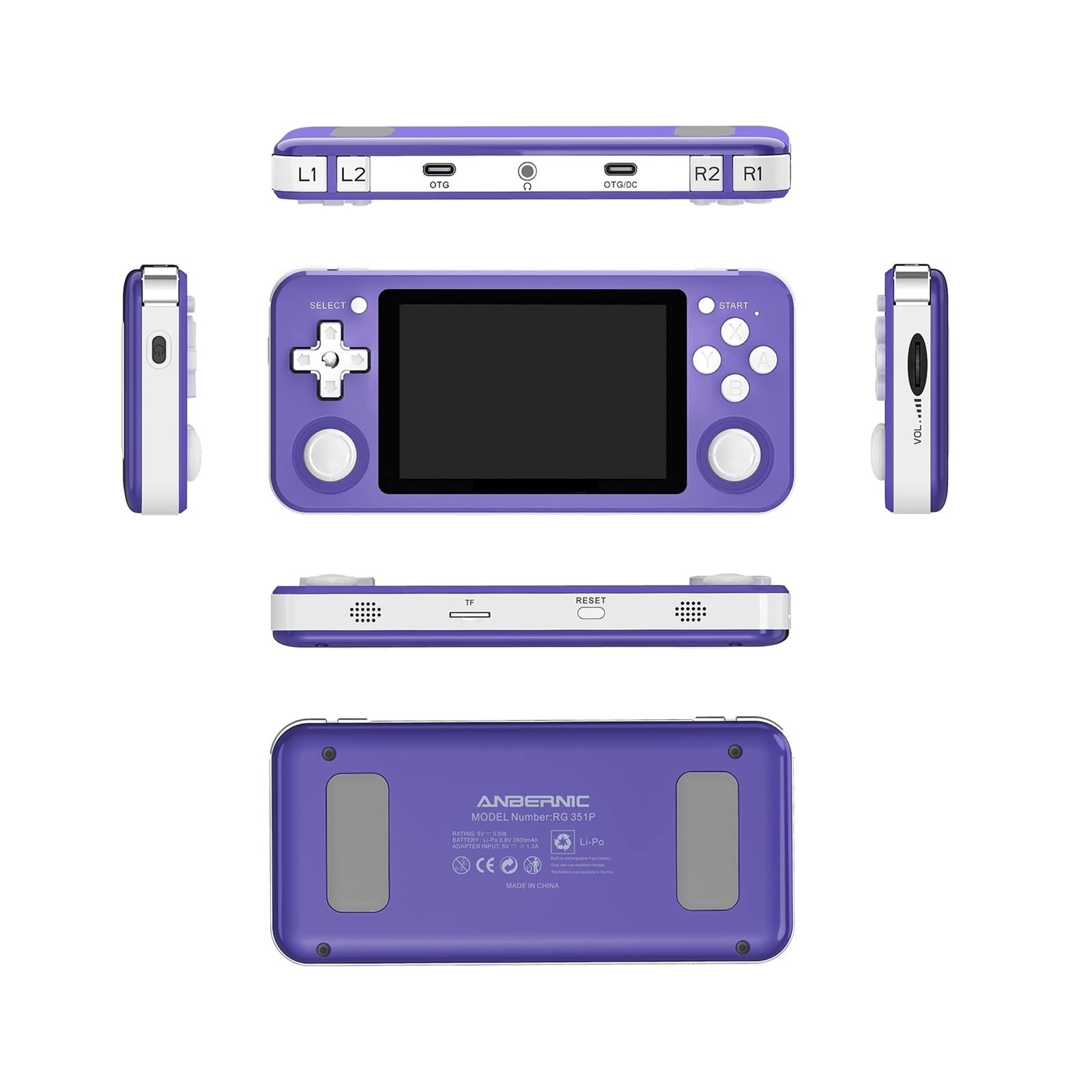 RG351P Retro Game Console Open Source Linux System 3.5 Inch IPS Screen Portable Handheld Game Console Gaming Emulator (Color : 144G White)
