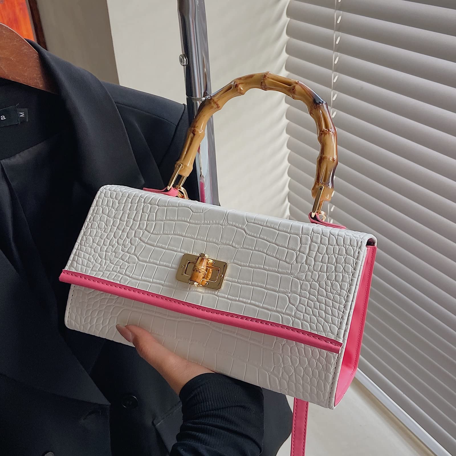 seropian Women's Small Leather Rectangular Handbag Crossbody Purse Handbag Shoulder Bag Handle Satchel Purse Boho Shoulder Bag (pink)