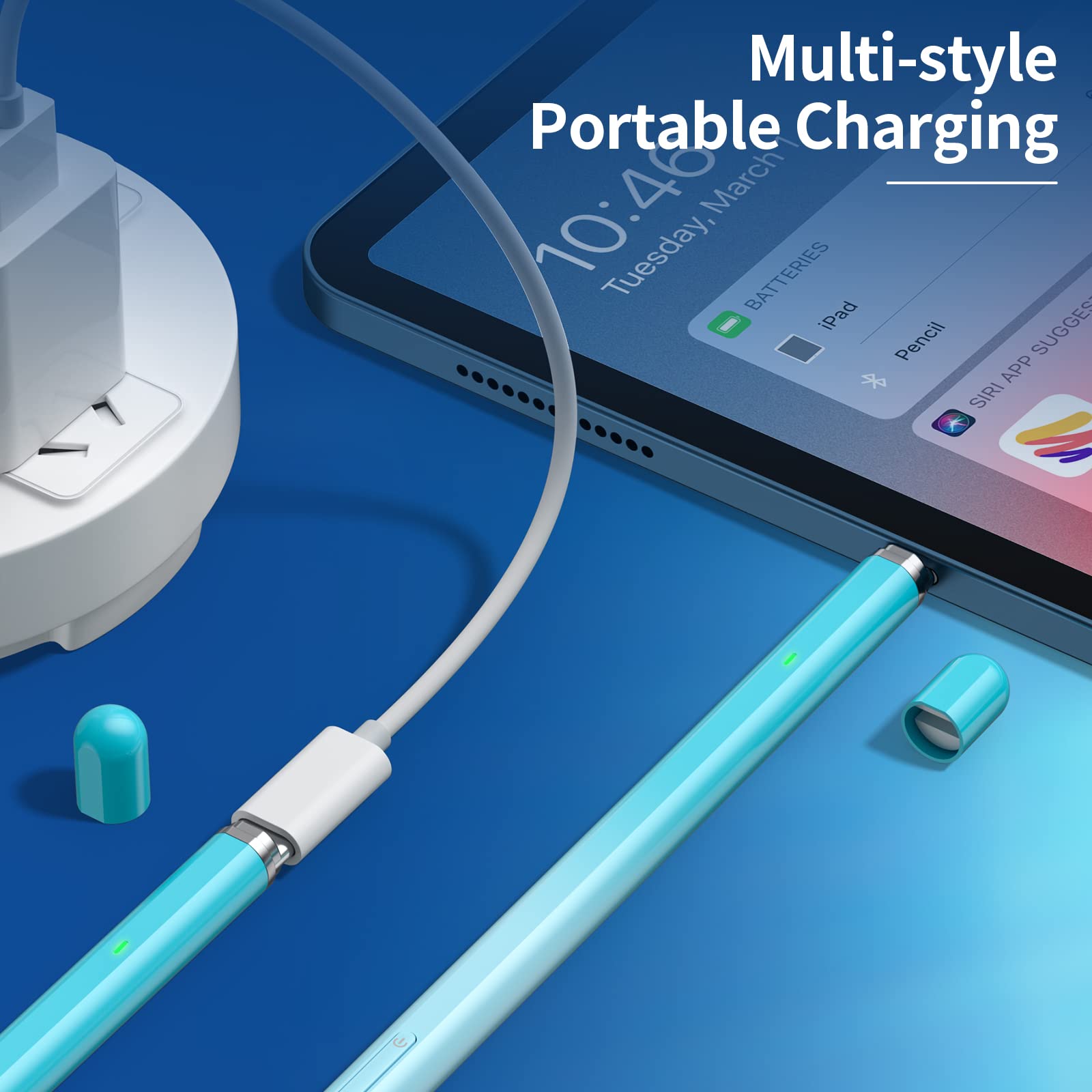 Stylus Pen for iPad with Palm Rejection, Bluetooth Active Pencil Compatible with (2018-2022) iPad 8th/7th/6th, Pro 11/12.9 in, Air 5th/4th/3rd, Mini 5th/6th, Tilt Sensitive (Gradient Sky Blue)