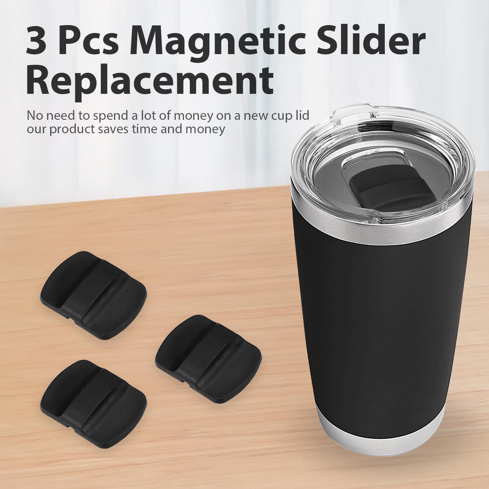 Magnetic Slider Replacement for Yeti, 3 Pcs Lid Slider Push Block Parts for Yeti Rambler, Ozark Trail, 10 oz, 14 oz, 16 oz, 20 oz, 26 oz, 30 oz Magnetic Lids Ullnosoo Black