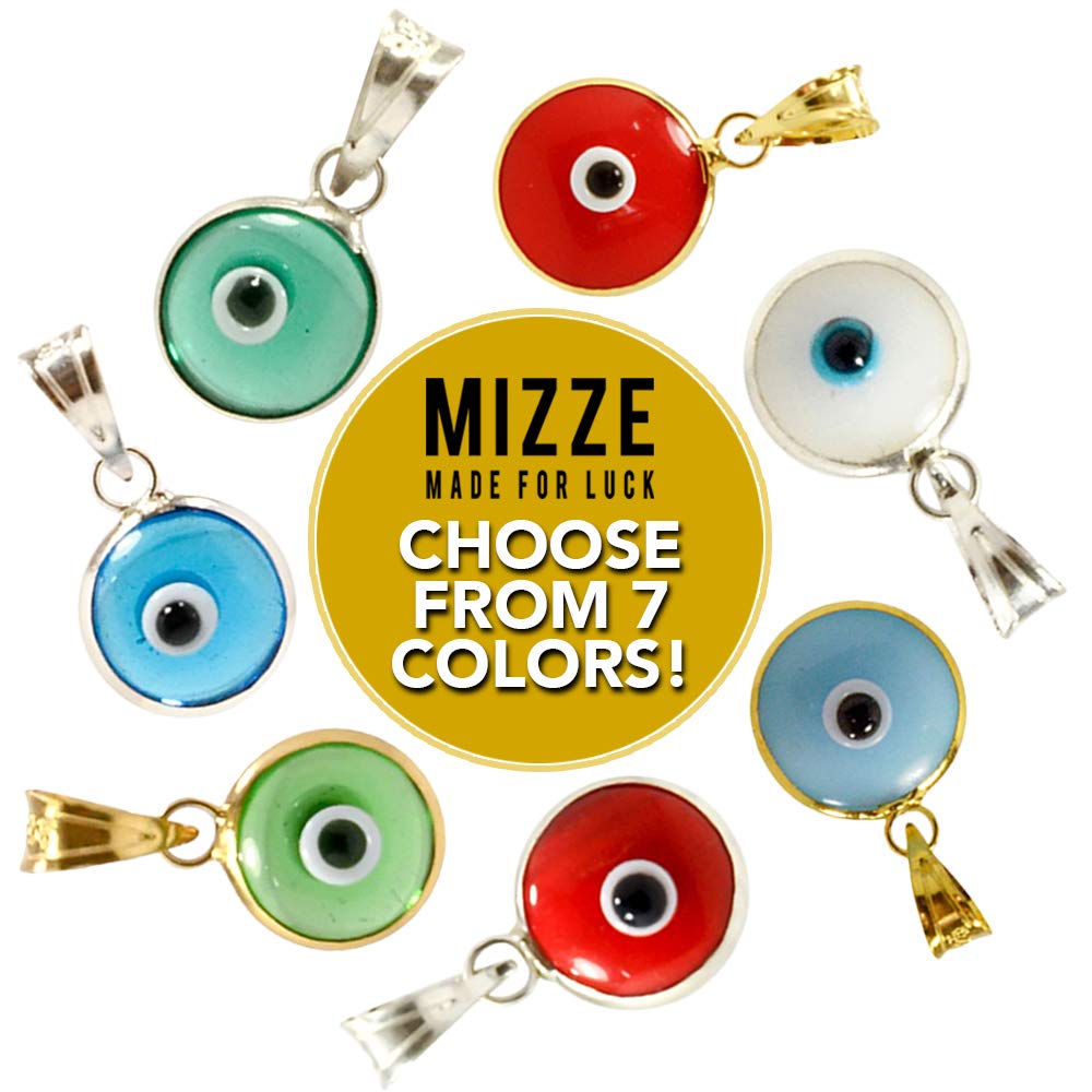 MIZZE Made for Luck Gold Plated 925 Sterling Silver 7 MM Transparent Blue Round Glass Evil Eye Charm (Pendant Only)