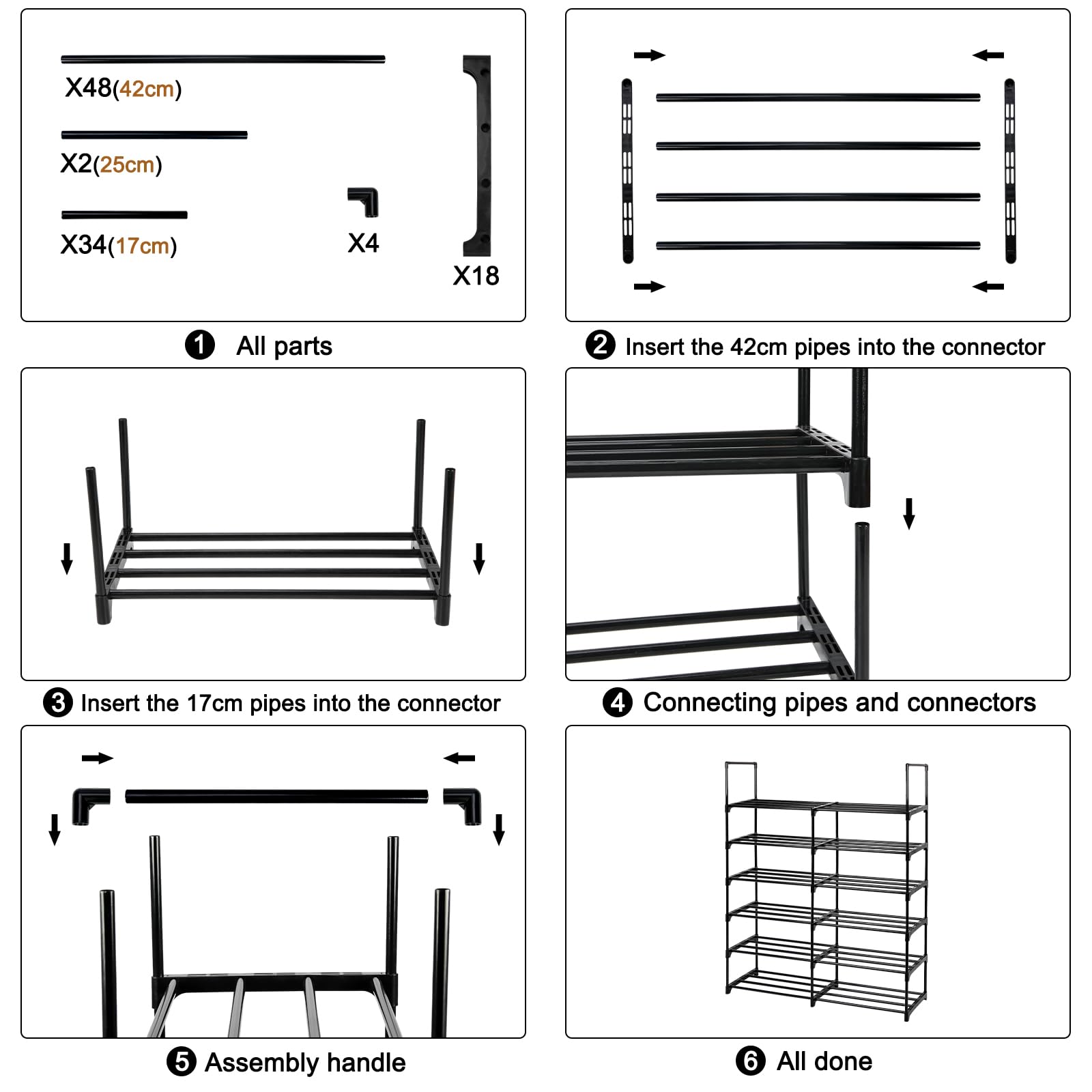 Lubardy 8 Tier Shoe Rack for Entryway 32-34 Pairs Durable Metal Shoe Storage Organizer for Closet Stackable Long Shoe Shelf Cabinet for Hallway (Black)