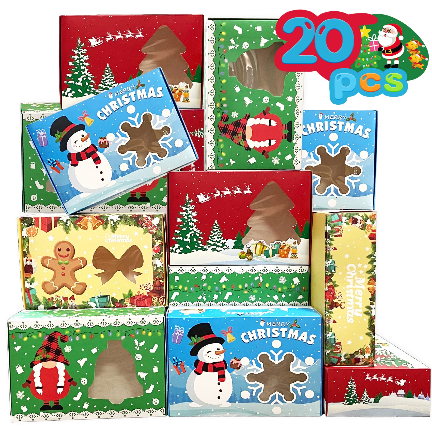 MISS FANTASY Christmas Cookie Boxes with Window 20 Pack Cookie Containers for Gift Giving Cookie Exchang Containers Boxes Holiday Cookie Containers for Treats Cookie Containers for Gift Giving
