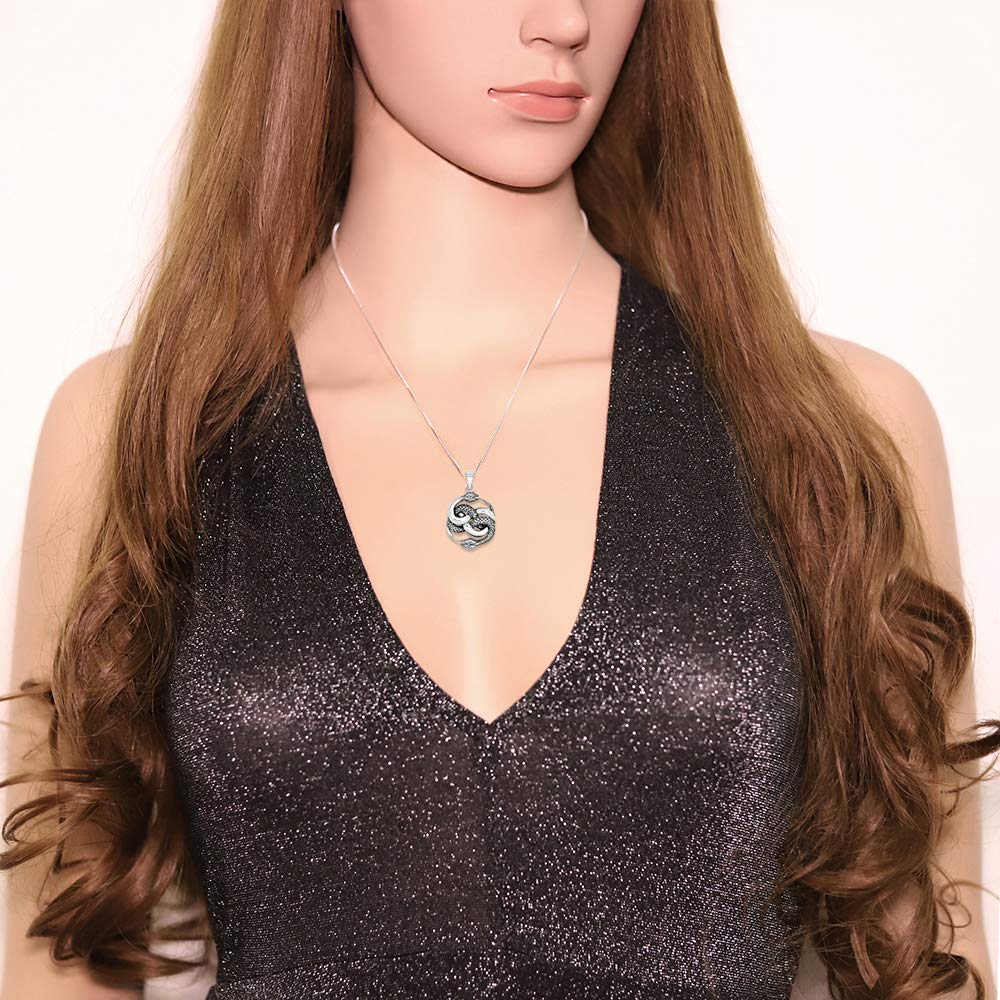 NARADA Jewelry 925 Sterling Silver Snake Serpent Infinity Ouroboros Pendant Necklace 18"