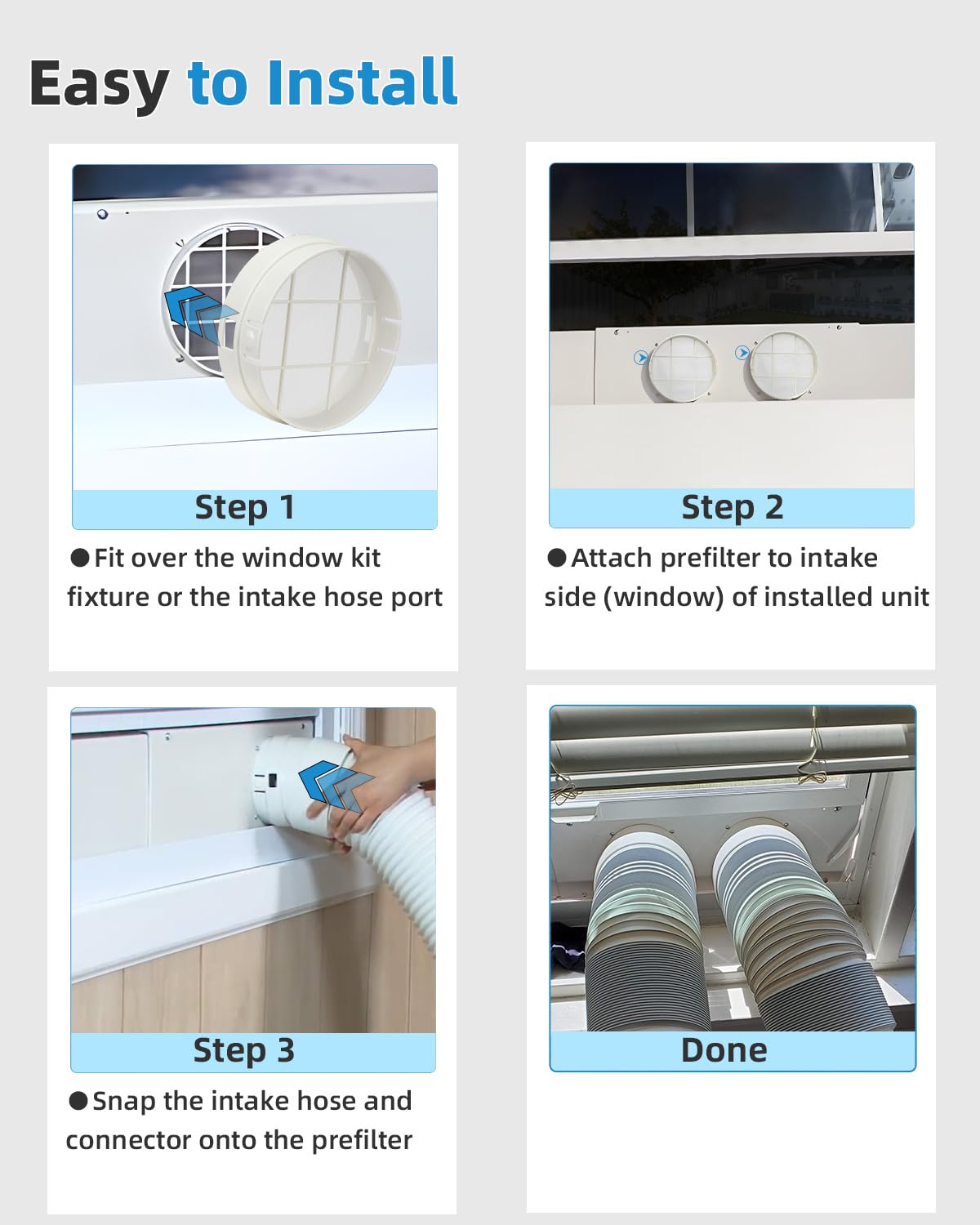 Washable Hose Pre-filter for Portable Air Conditioner, Perfect Fit, 5ββ Diamiter 2 Pack White