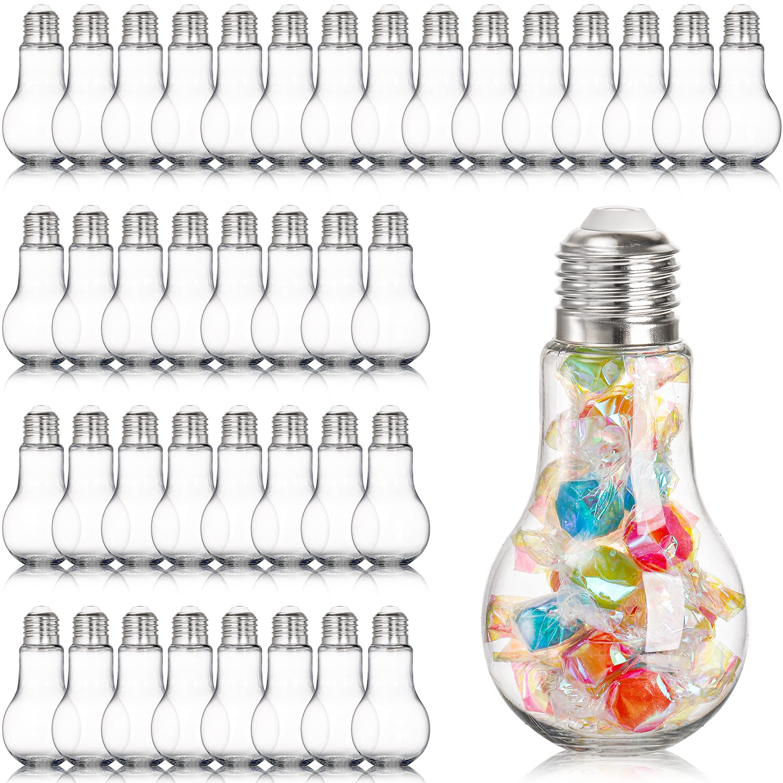 Mezchi 40 Pack Light Bulb Storage, 120ml/4.1 Oz Clear Plastic Fillable Ornaments, Plastic Light Bulbs Candy jars for Crafts, Decorative Centerpieces, Party Favors