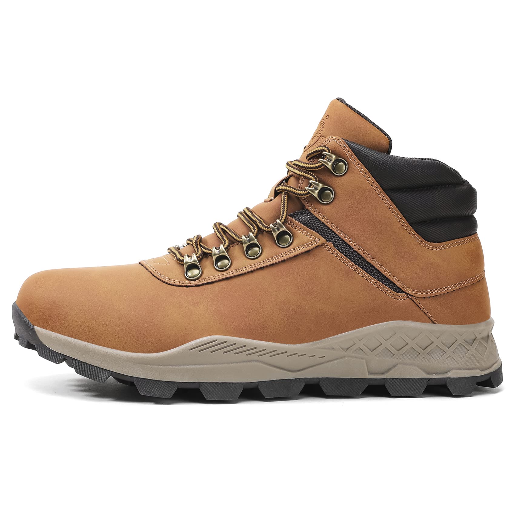 SPOSENS Mens Hiking Boots Lightweight Non Slip Work Boots for Men Water Resistant Ankle Snow Boots Man Mid Hiking Shoe Outdoor Brown, 12