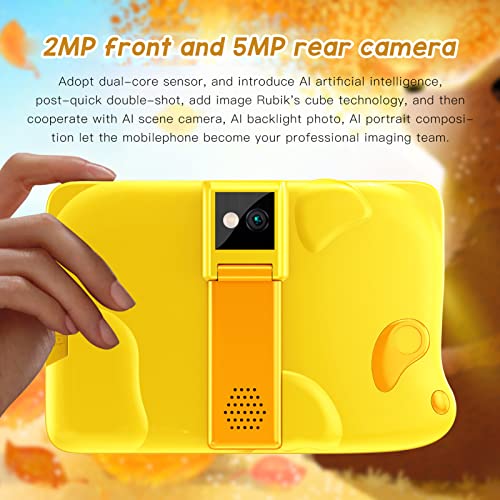 VINGVO 7in Kids Tablet, 100-240V HD Tablet 2.4G 5G Dual Band Front 2MP Rear 5MP 6000mAh Battery 4GB 128G Octa Core Processor Yellow for Android 10 for Reading (Yellow)