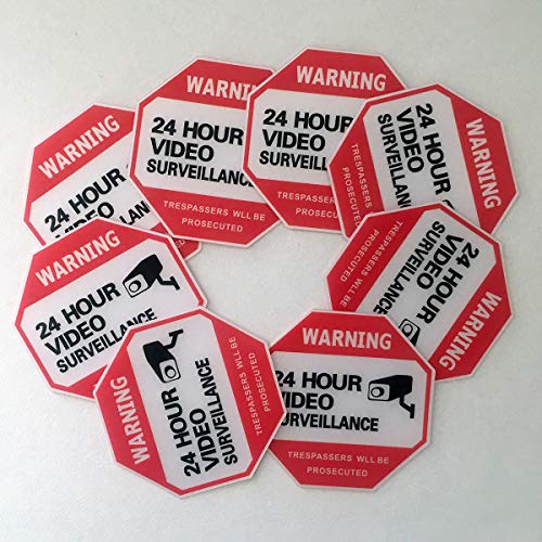 Video Surveillance Sign 10 Pack, CCTV 24 Hour Warning Sticker Door Window Yard Sign, Indoor & Outdoor Use (2-6x6", 8-3x3" Decal)