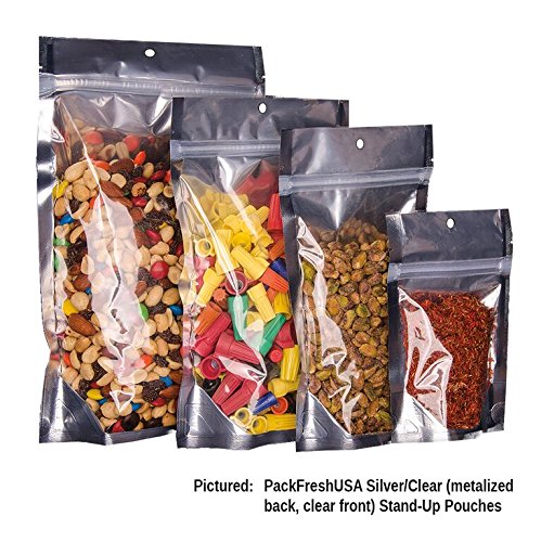 PackFreshUSA: Silver Metalized Stand Up Pouch Bags - Professional Flexible Packaging - Resealable - Seal-Top - Heat-Sealable - Hang Hole - Tear Notch - Small 4 x 6 x 2.5 in - 100 Pack