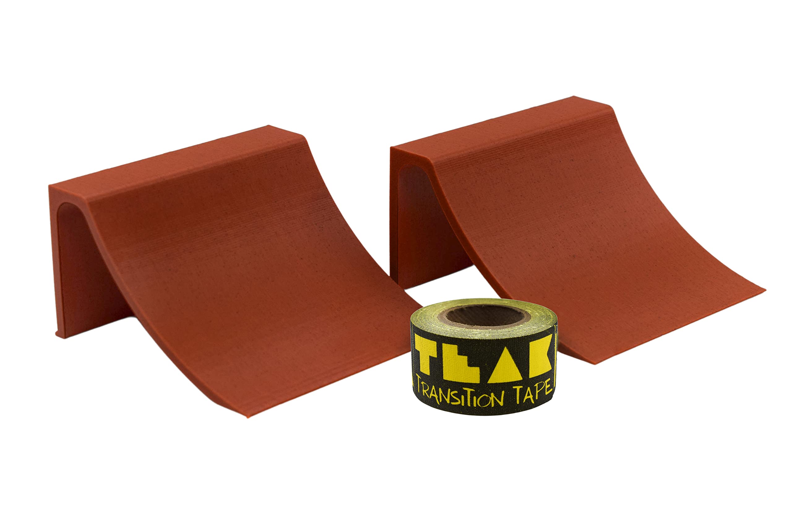 Teak Tuning Fingerboard Half Pipe Spot DIY Kit, 2 Quarter Pipes + Teak Transition Tape Roll - 4 x 4 x 2.25 - Lava Flow Colorway - 1:8 Scale