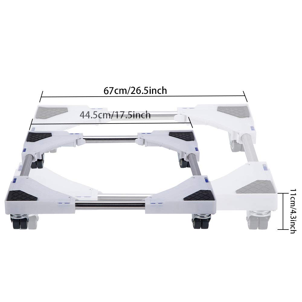 LUCKUP Washing Machine Stand Adjustable Dolly with 4 Locking Rubber Swivel Wheels Movable Refrigerator Base Multi-Functional Mobile Base for Washer, Dryer and Fridge, White