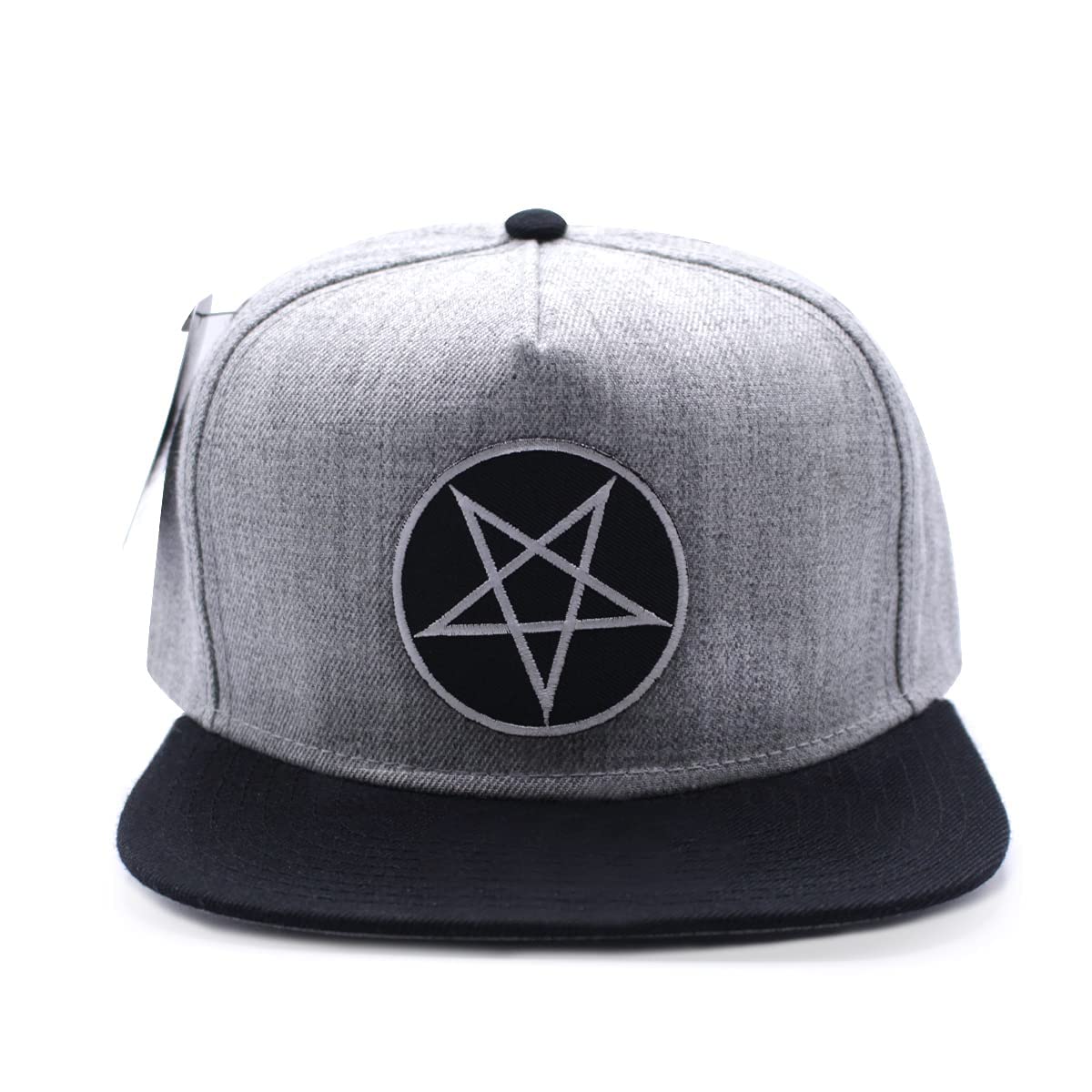 Pins & Bones Pentagram Hat, Star, Black & Grey Gothic Snapback Hat, One Size Fits All