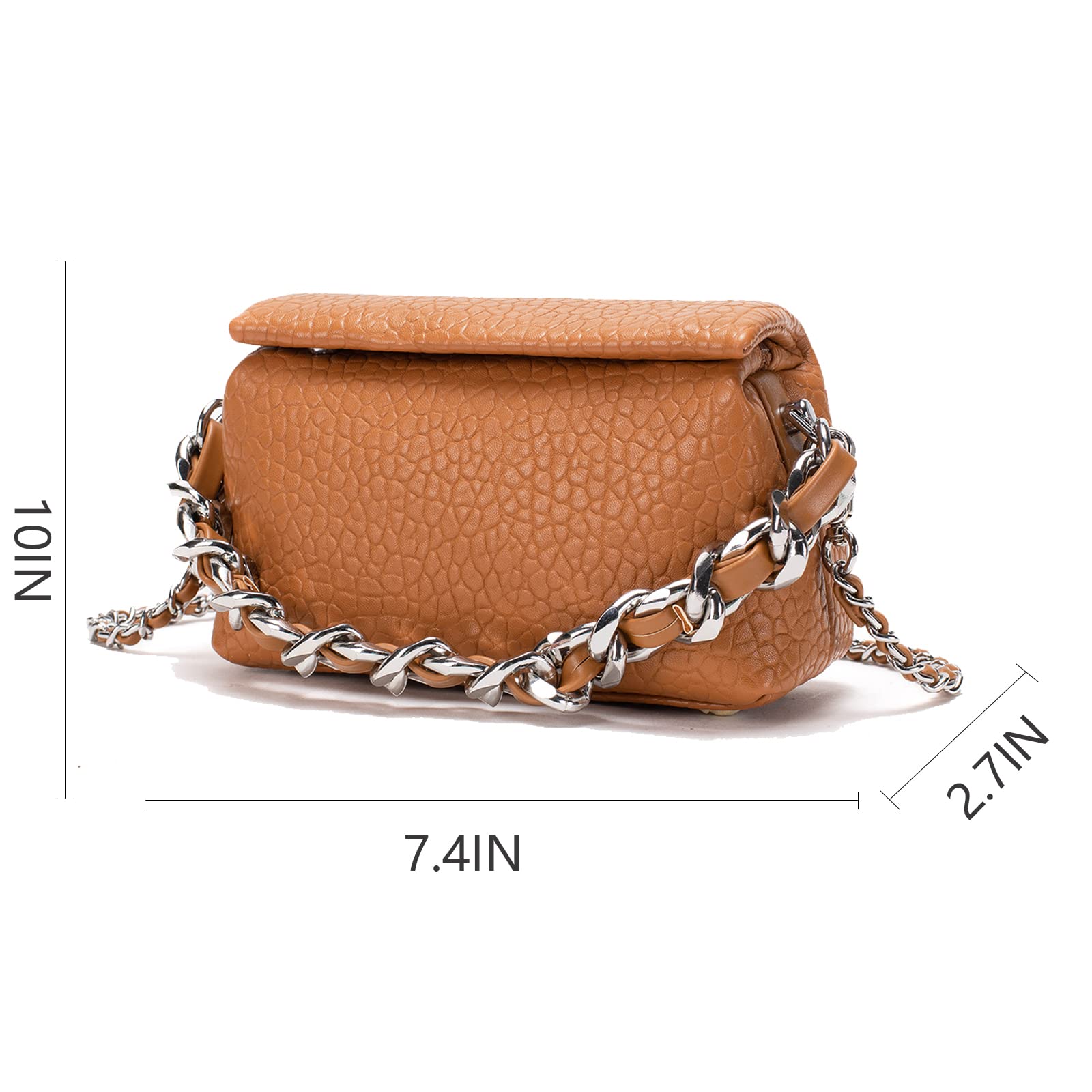 Small Crossbody Bag for Girls Women Elegant Style Handle Bags with Chain Strap Elephant Skin Pattern Leather Look (Brown)