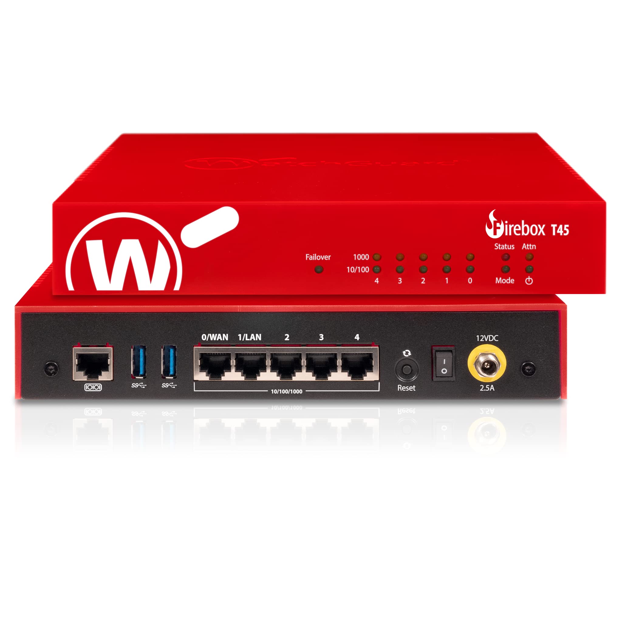 WatchGuard Firebox T45 Network Security Appliance with 1 Year Standard Support License - Advanced Firewall, VPN, Intrusion Prevention (WGT45001)